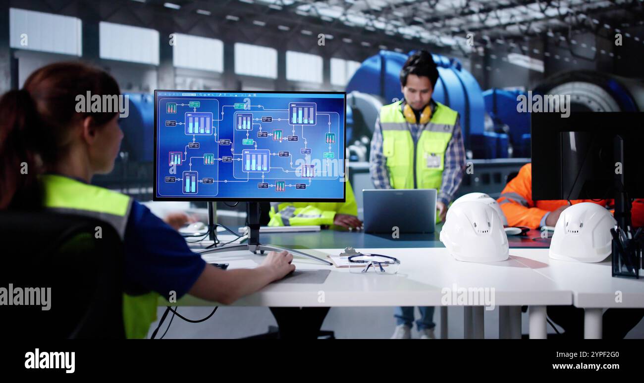 Oil And Gas Automation. Diverse Workers Using Control Computers Stock ...