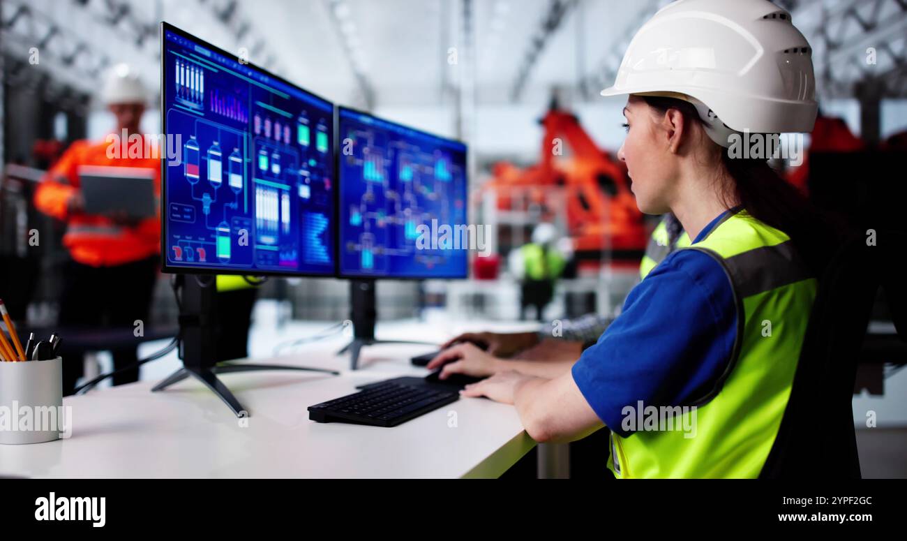 Scada Desktop Software On Computer At Car Manufacturing Line Stock ...