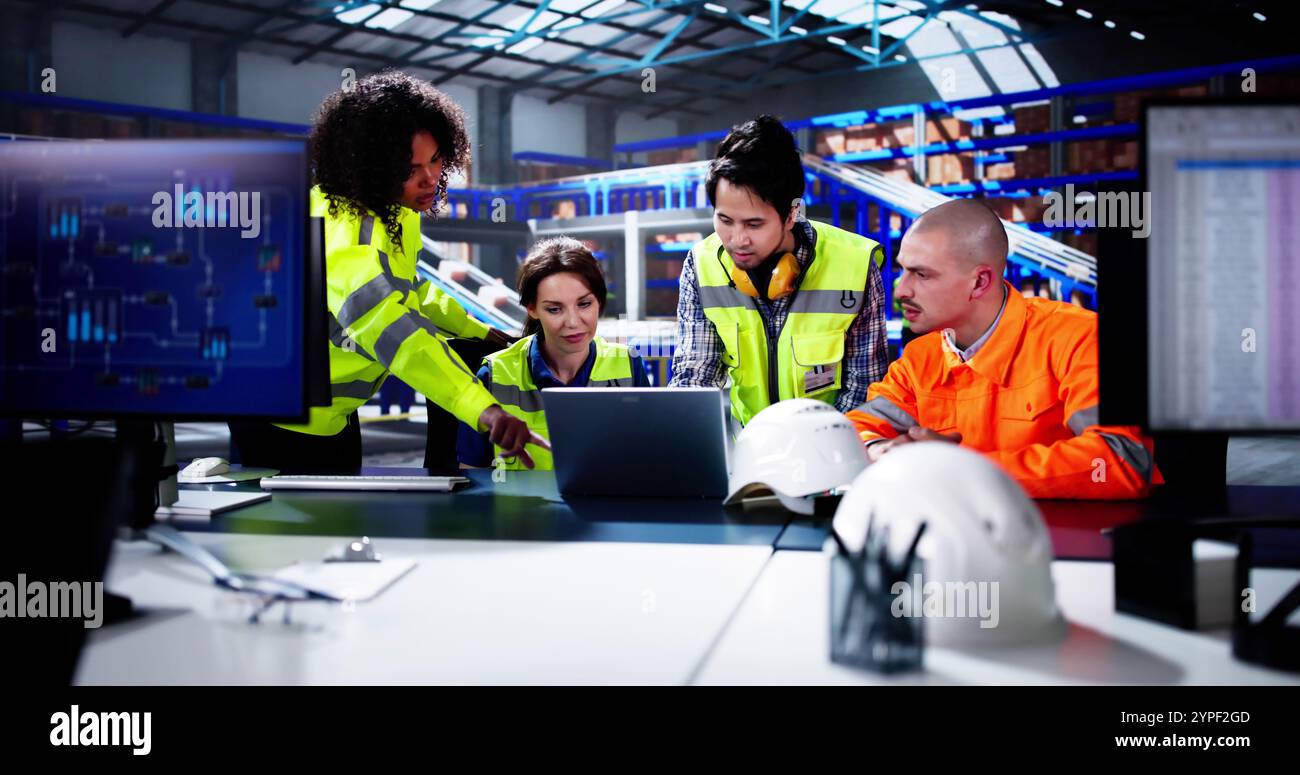 Diverse Workers Using Computers At Warehouse For Logistics And Supply ...