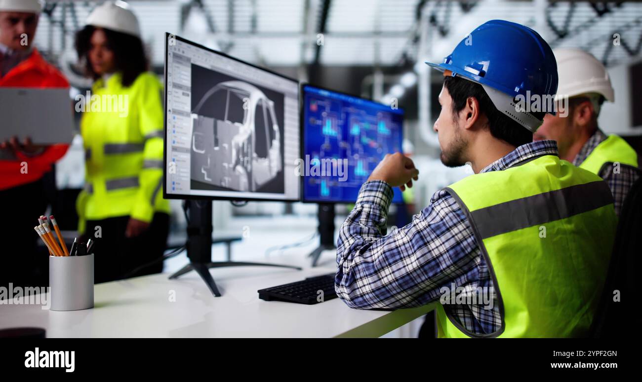 Engineer Doing 3D CAD Model Design On Computer At Factory Stock Photo - Alamy