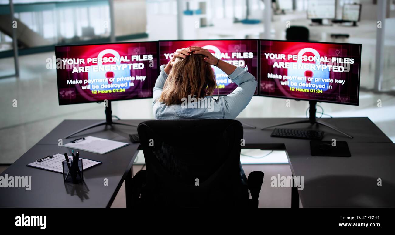 Ransomware Cyber Attack Showing Personal Files Encrypted Screen Stock ...