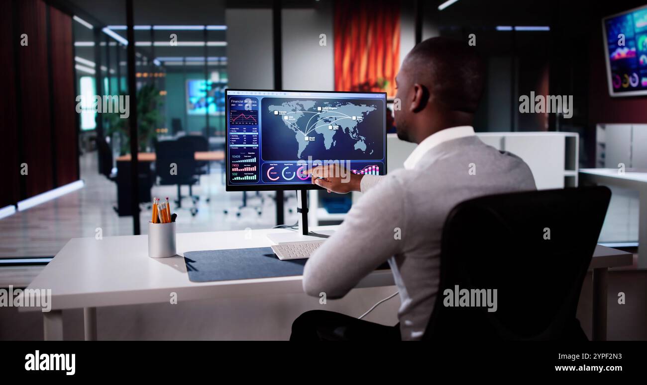 Data Analytics Dashboard In Office. Financial Analyst Using Computer ...