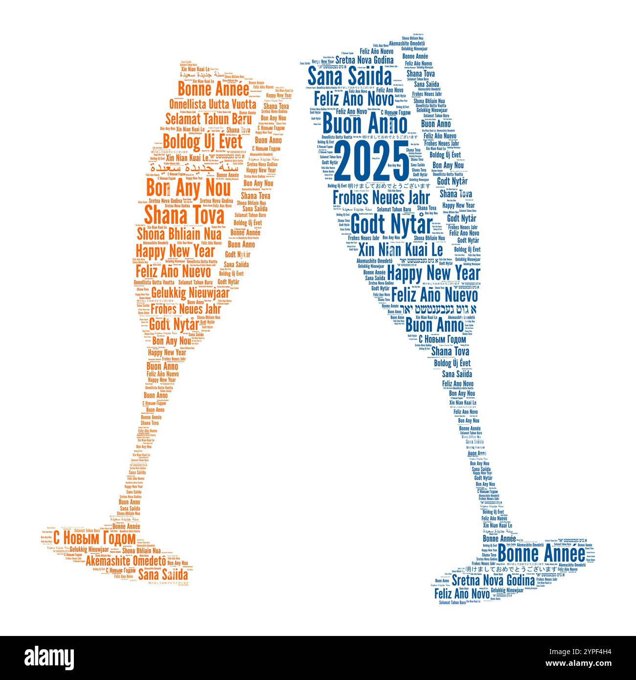 Happy New Year 2025 word cloud in different languages Stock Photo - Alamy