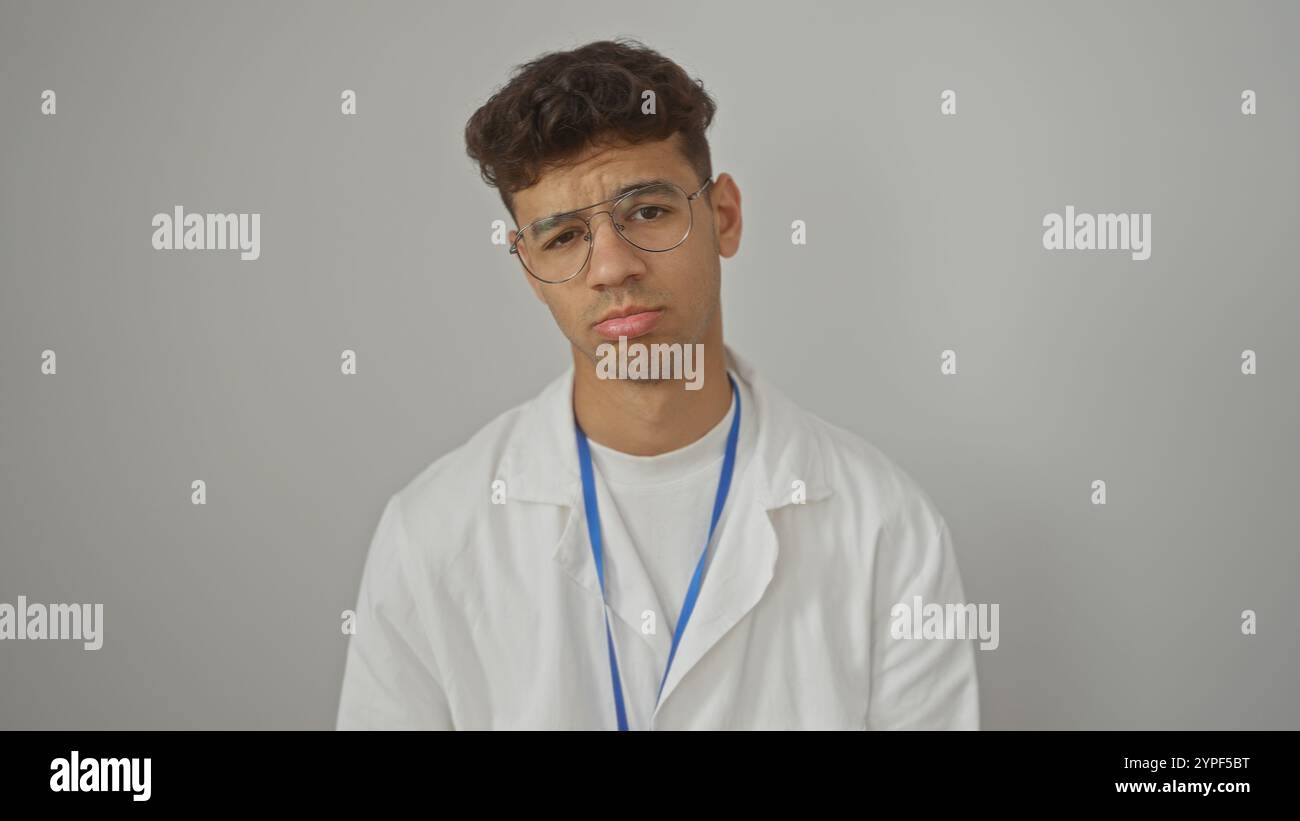 A young, hispanic man in glasses and a white shirt poses against an ...