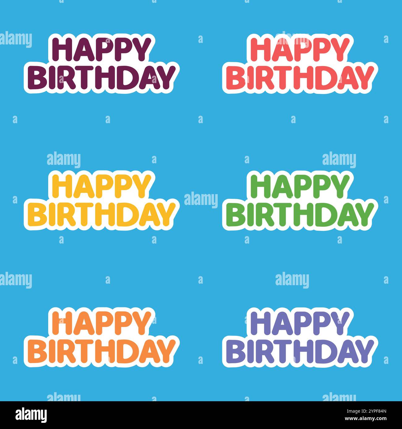 Happy birthday typography greeting stickers in multiple colors ...