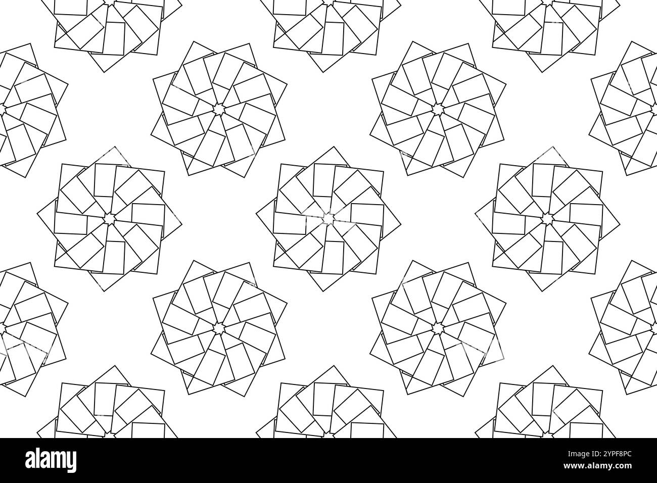 Black and white geometric floral pattern featuring overlapping square ...
