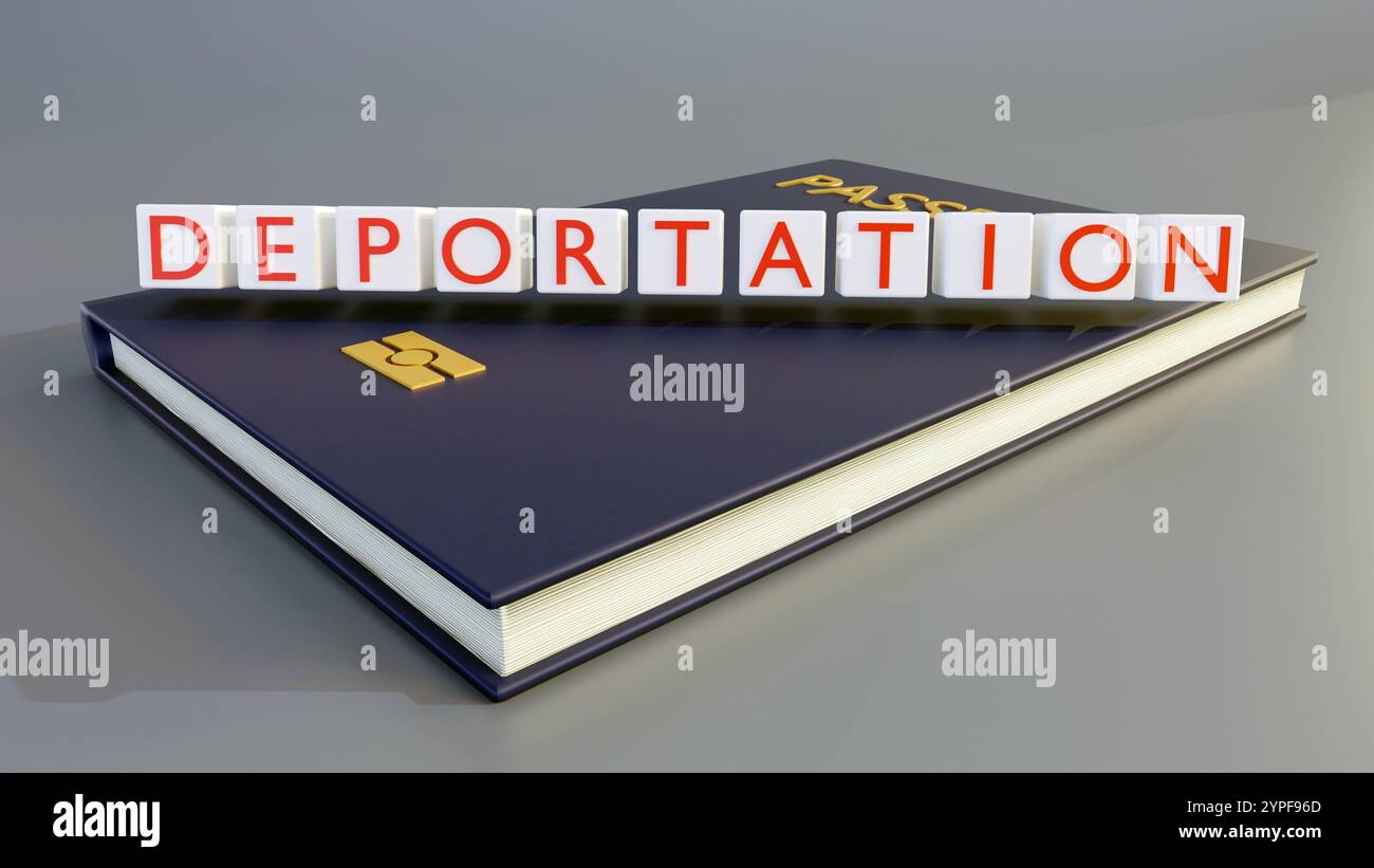 A 3D rendering of a passport and the word 'DEPORTATION', highlighting ...