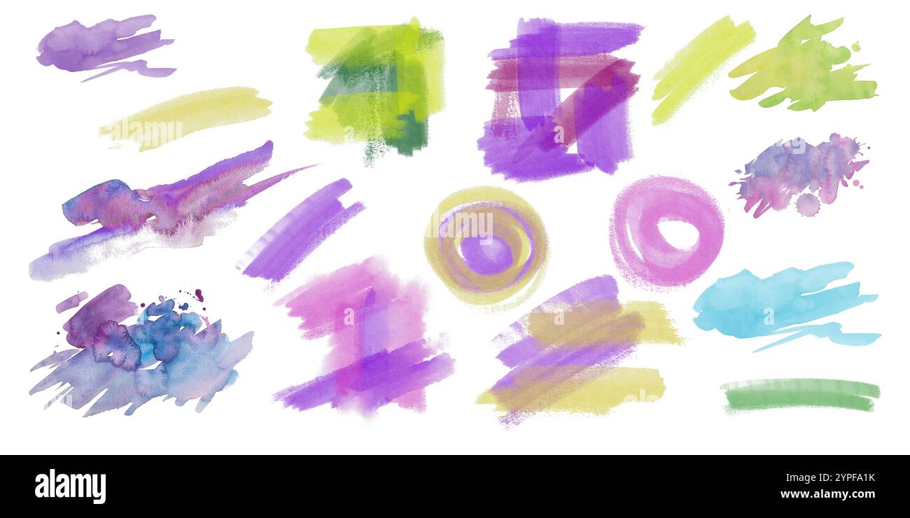 Set of Acid spots in pastel and watercolor technique.Green,purple,pink ...