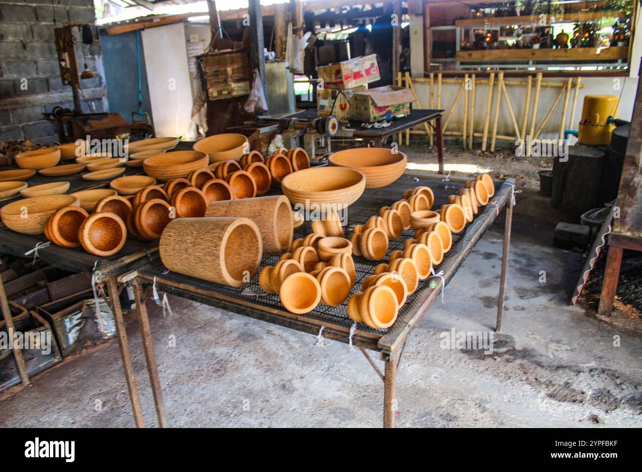 Household items and utensils made from coconut wood in coconuts ...