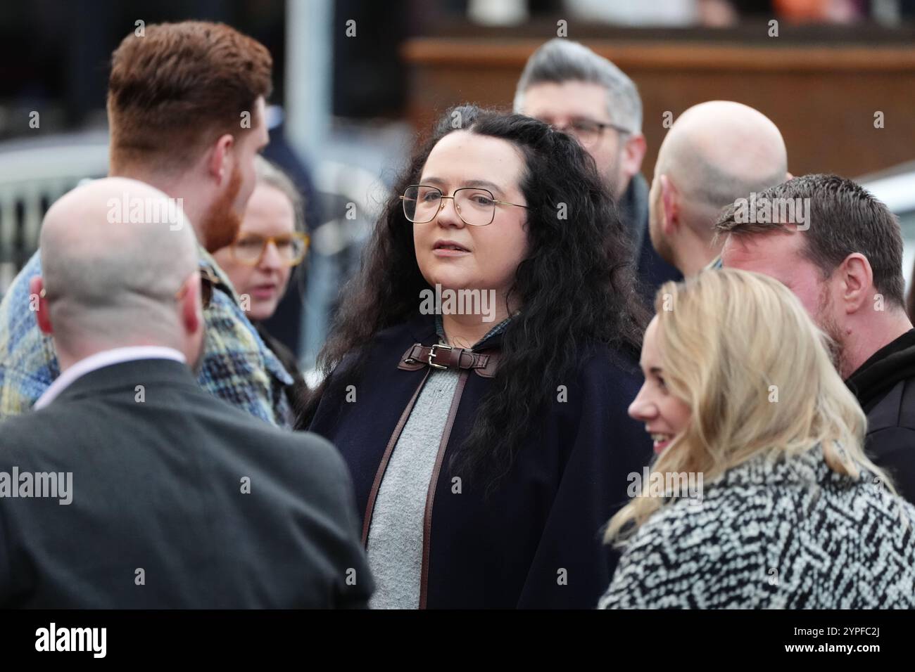 Ashley Storrie (centre) arriving for the funeral of her mother and ...