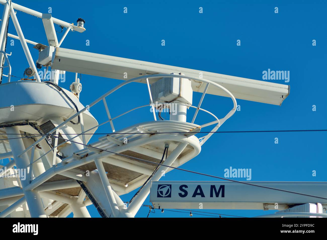 Marseille. France - November 30, 2024: White radar antenna rotating on ...