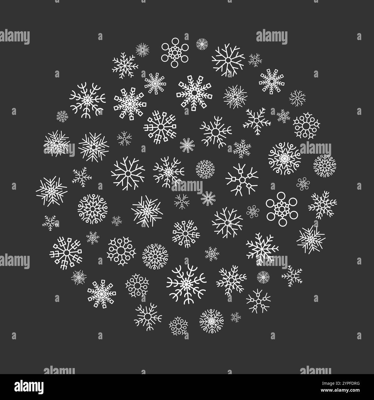 Christmas round banner with white snowflakes on dark background. Vector ...