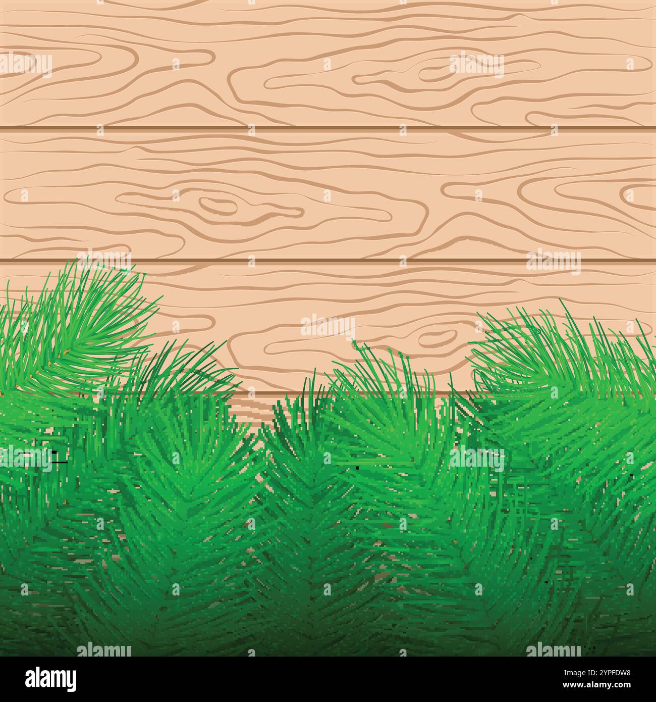 Spruce branches on a wooden table. Christmas and New Year background ...