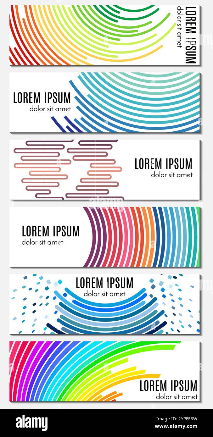 Set of six colorful abstract header banners with curved lines and place ...