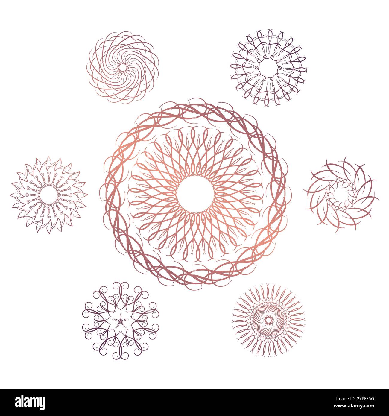 Set of seven geometric circular elements. Vector monogram on white background. Vector ...