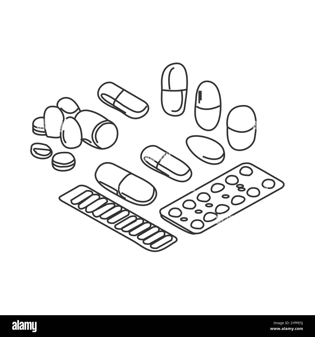 Medicine Pill Container Drawing.Pharmacy Related Objects and Elements ...