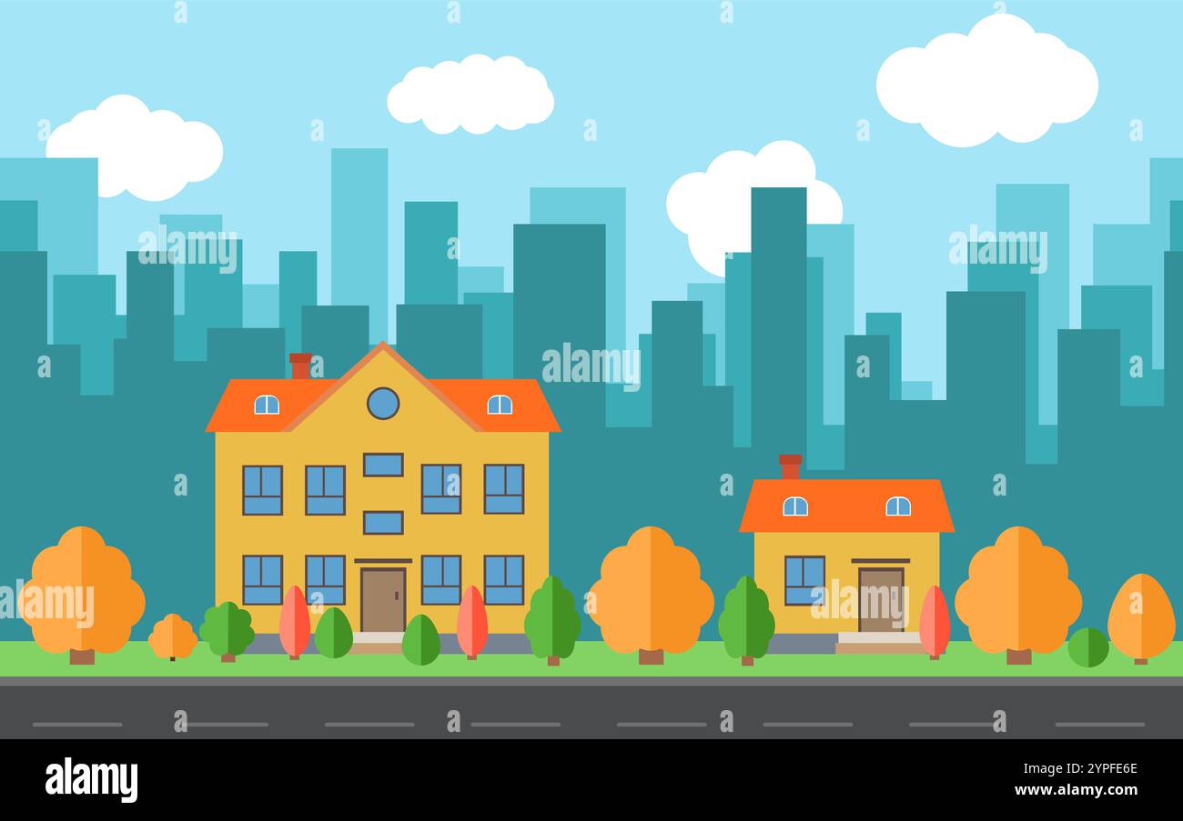 Skyline houses trees sky Stock Vector Images - Alamy