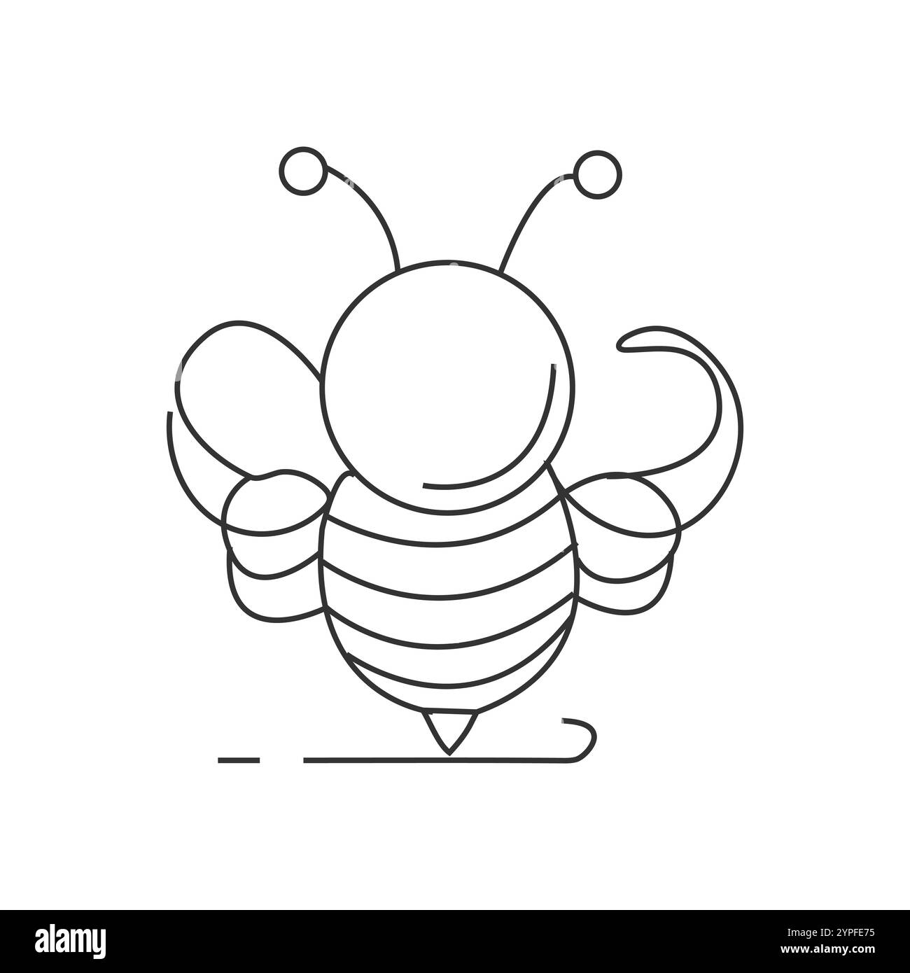 Vector black outline fat little bee in doodle style. Cute cartoon honey ...