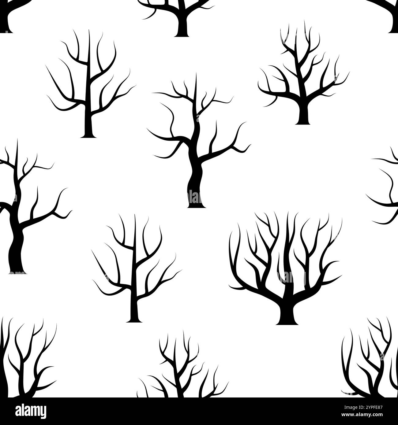 Seamless black and white curved trees without leaves backgrounds ...