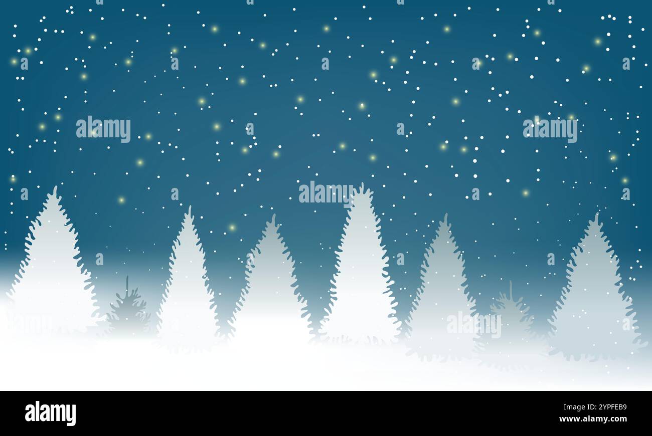 Winter Snowy Woodland Landscape with falling snow. Winter background ...