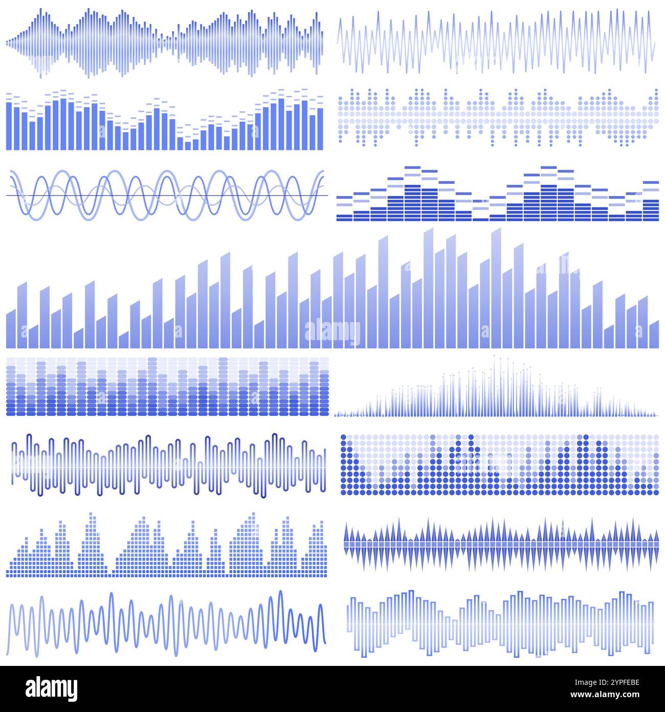 Vector set of blue sound waves. Audio equalizer. Sound & audio waves ...