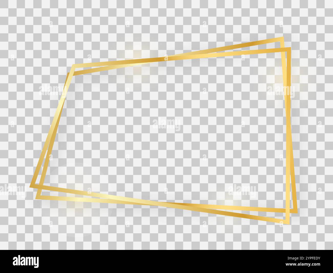 Double gold shiny trapezoid frame with glowing effects and shadows on ...