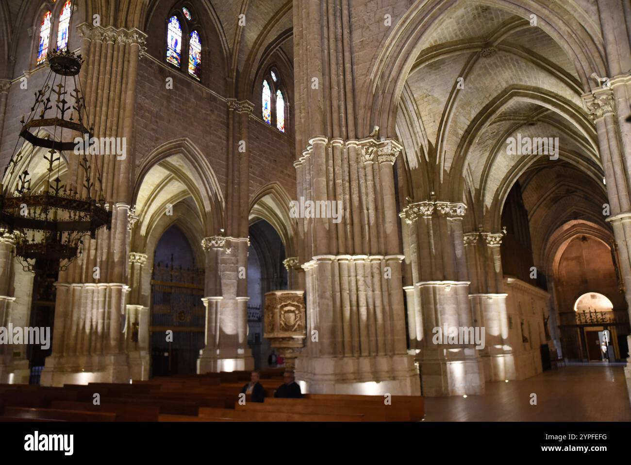 View of the nave and aisles of the cathedral of El Burgo de Osma (Spain ...