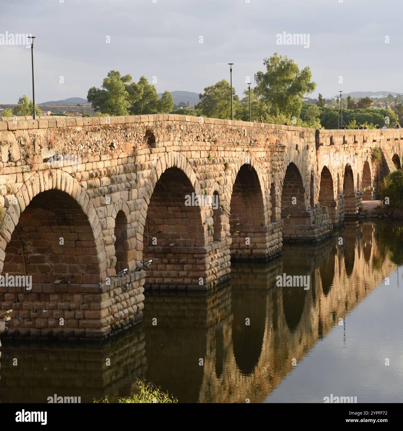 View of the Guadiana River and the Roman bridge in Merida (Spain Stock ...