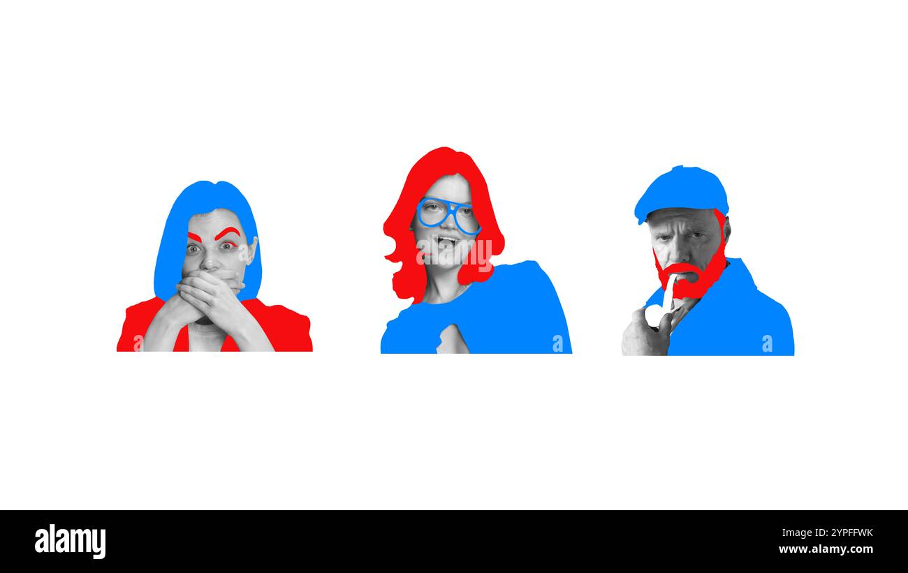 Contemporary art collage. People of different ages styled in bold ...