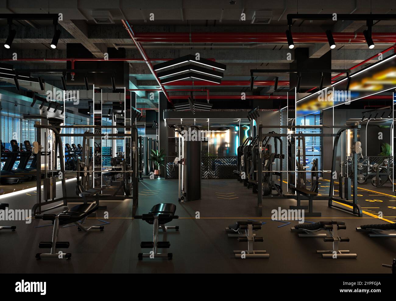 3d render gym saloon fitness Stock Photo - Alamy