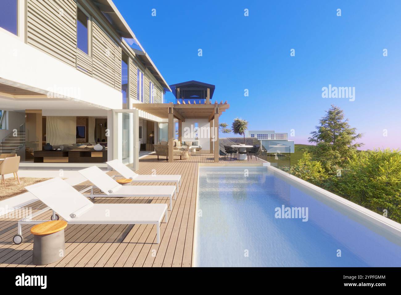 3d render villa house and swimming pool Stock Photo - Alamy