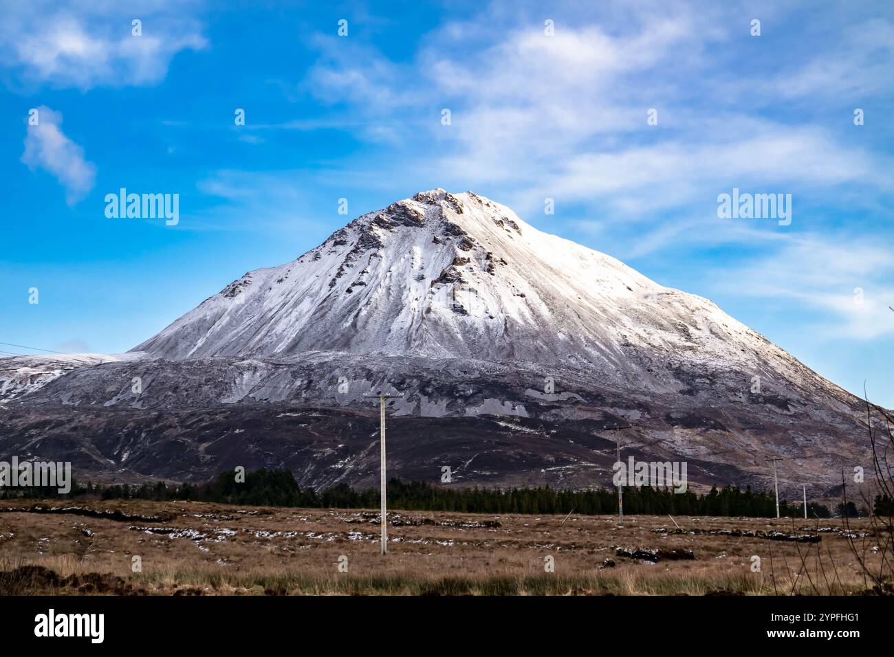 Aerial view of Mount Errigal in the winter, the highest mountain in ...
