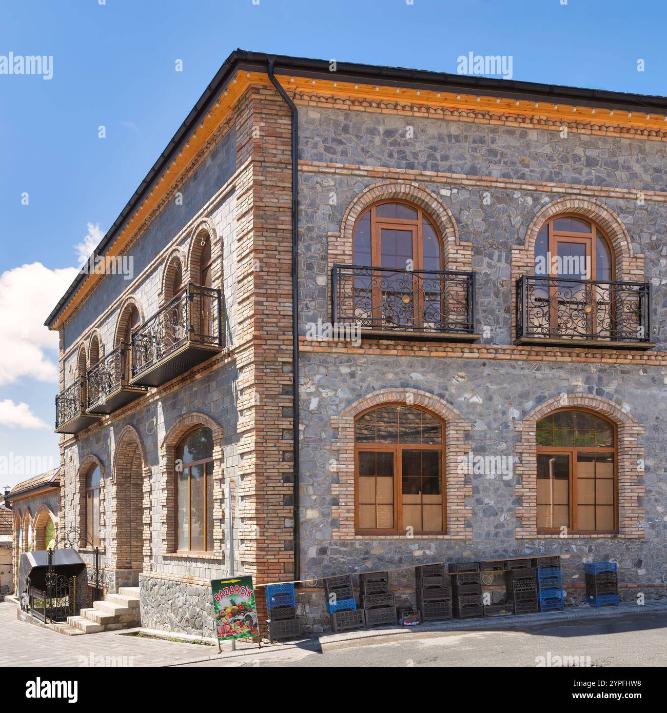 Shaki, Azerbaijan - May 15, 2024: A beautifully crafted stone building ...
