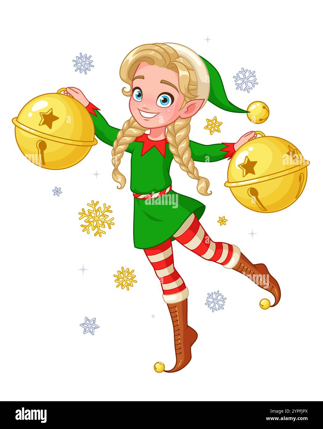 Cute little Elf girl with Christmas jingle bells. Santas little helper ...