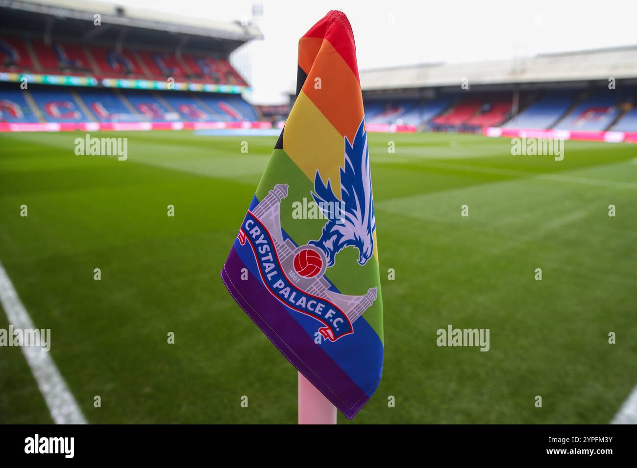 A close up of the LGBTQIA+ Crystal Palace corner flag ahead of the ...