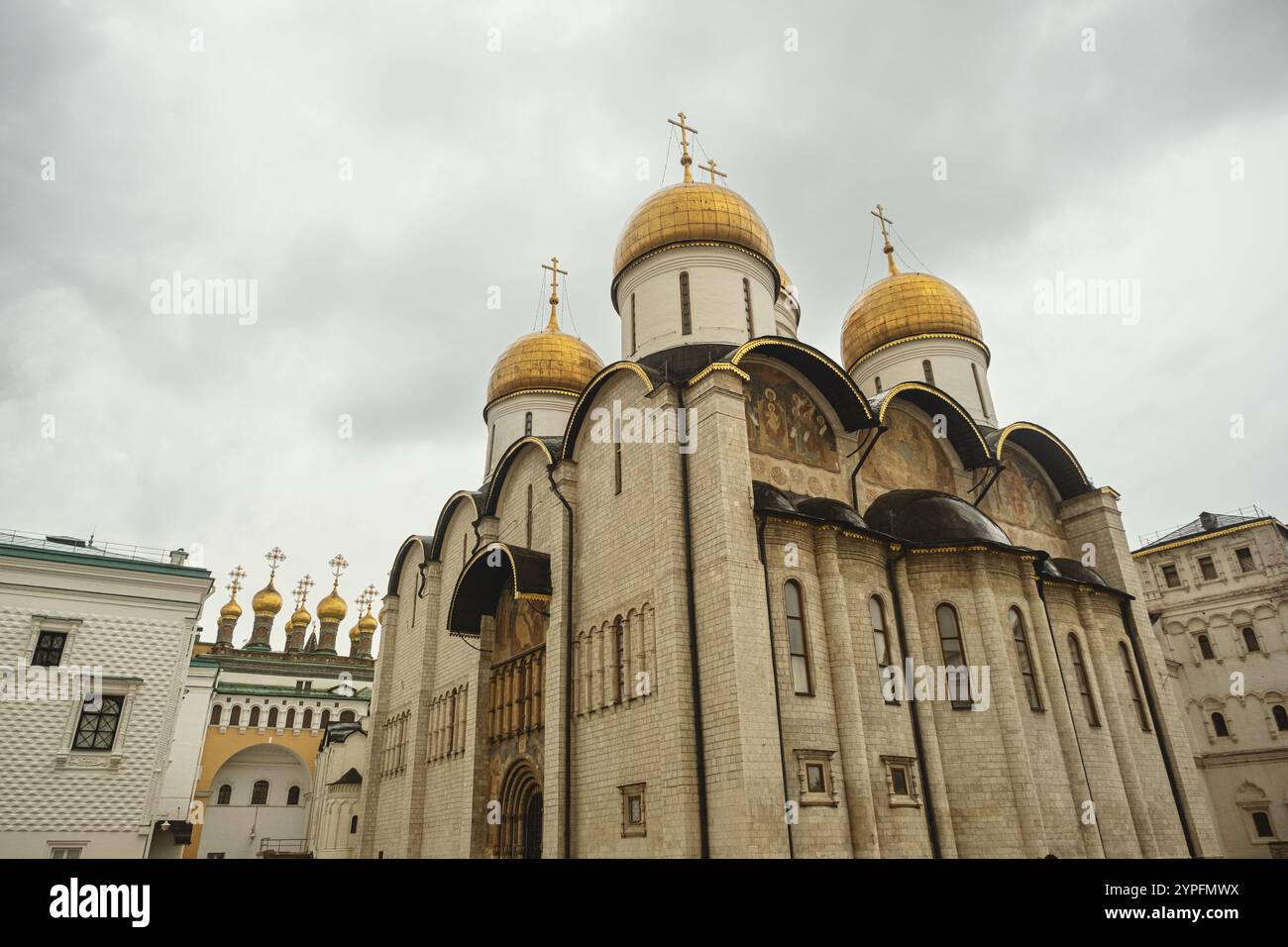 Moscow, Russia - Aug 23 2024: Photograph of the golden-domed churches ...