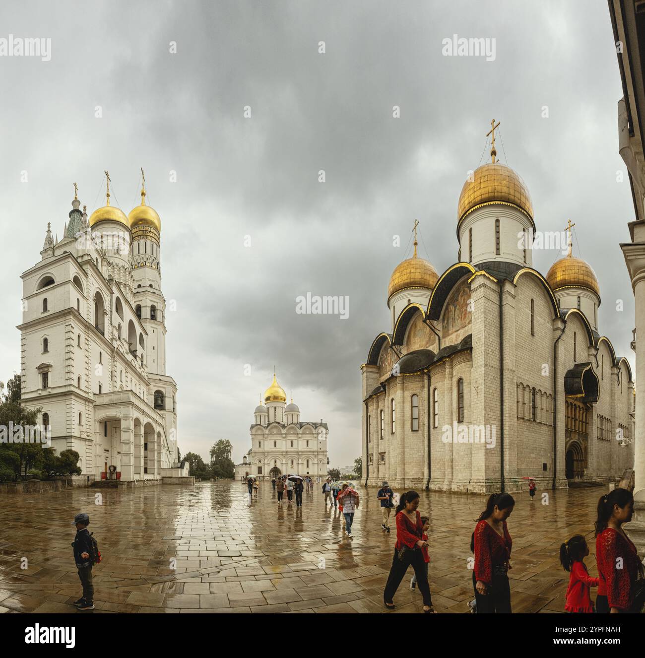 Moscow, Russia - Aug 23 2024: Panoramic photo of golden-domed churches ...