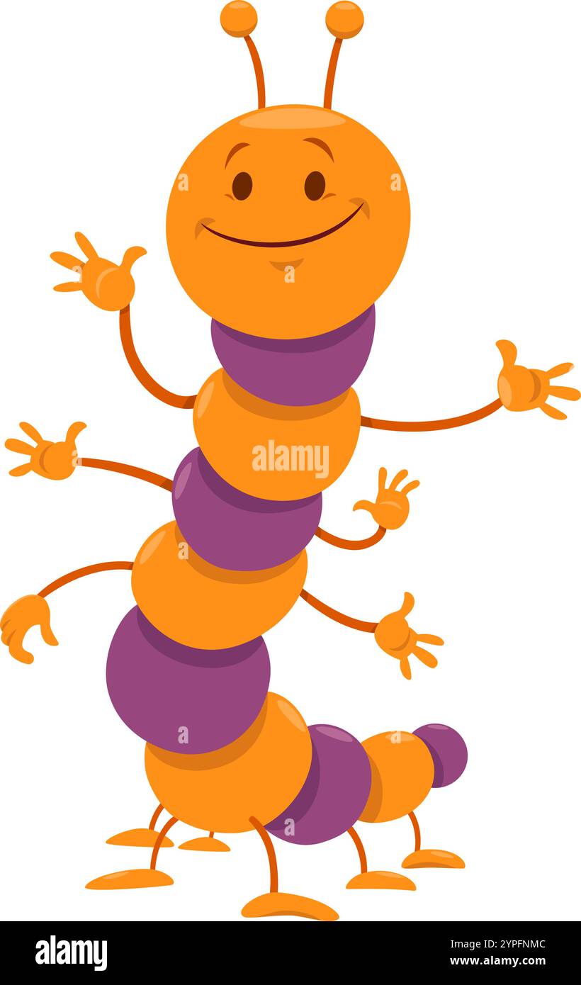 Cartoon illustration of funny caterpillar insect comic animal character ...
