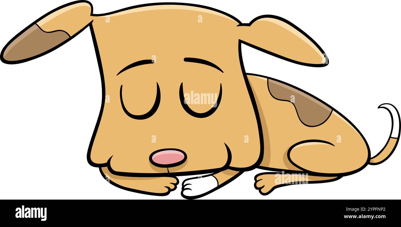 Cartoon illustration of cute spotted puppy animal character sleeping ...