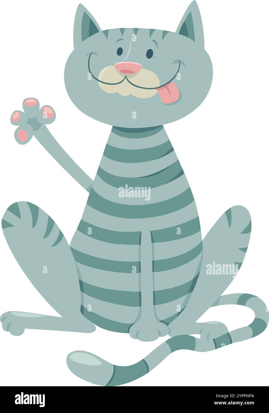 Cartoon illustration of happy gray tabby cat animal character waving his paw Stock Vector Image ...
