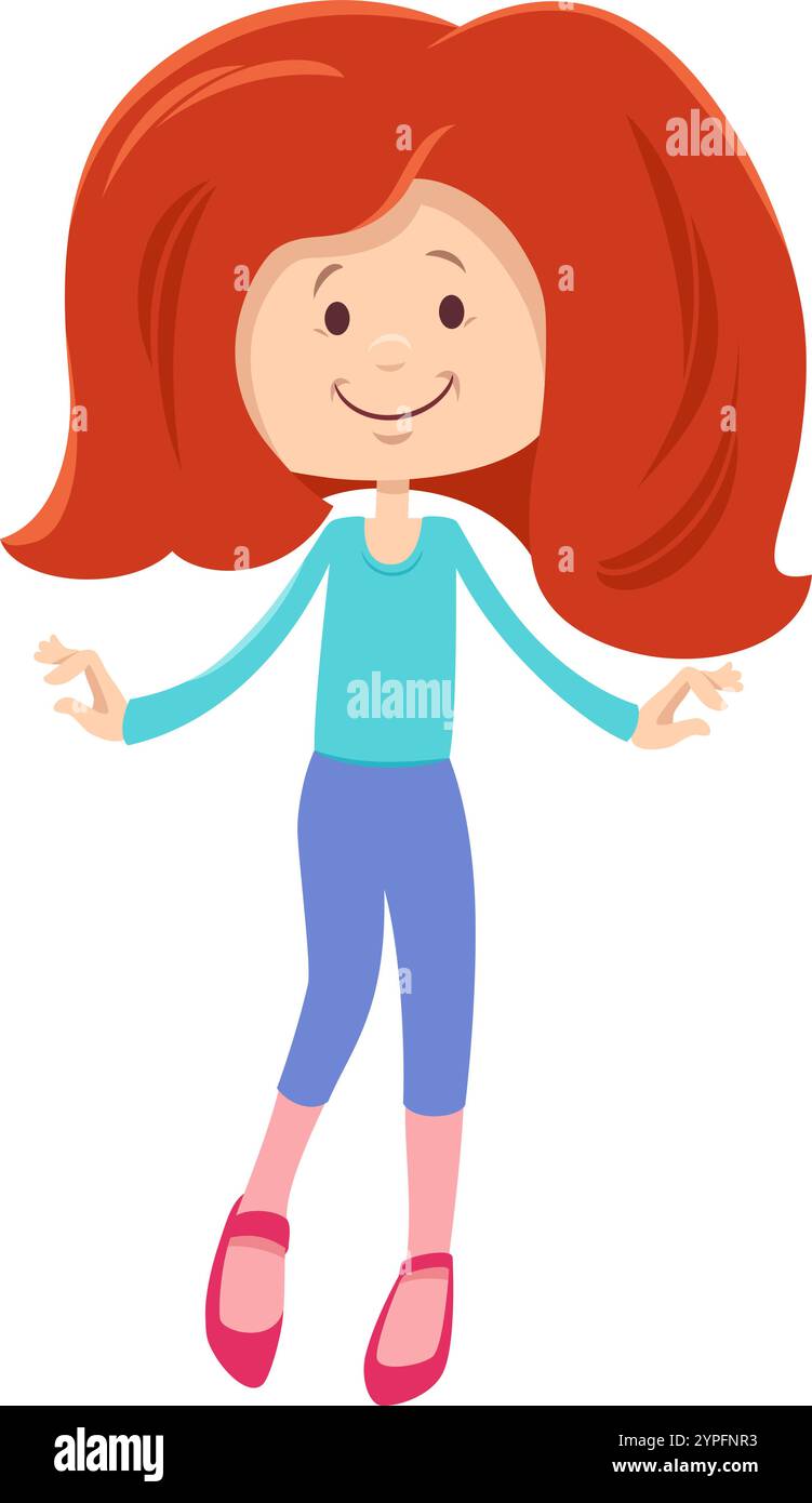 Cartoon illustration of happy elementary age or teen girl comic ...