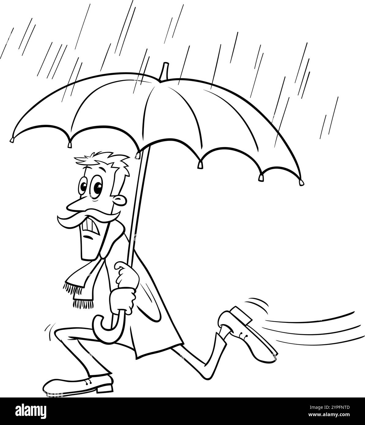 Cartoon illustration of man with an umbrella fleeing the rain coloring ...