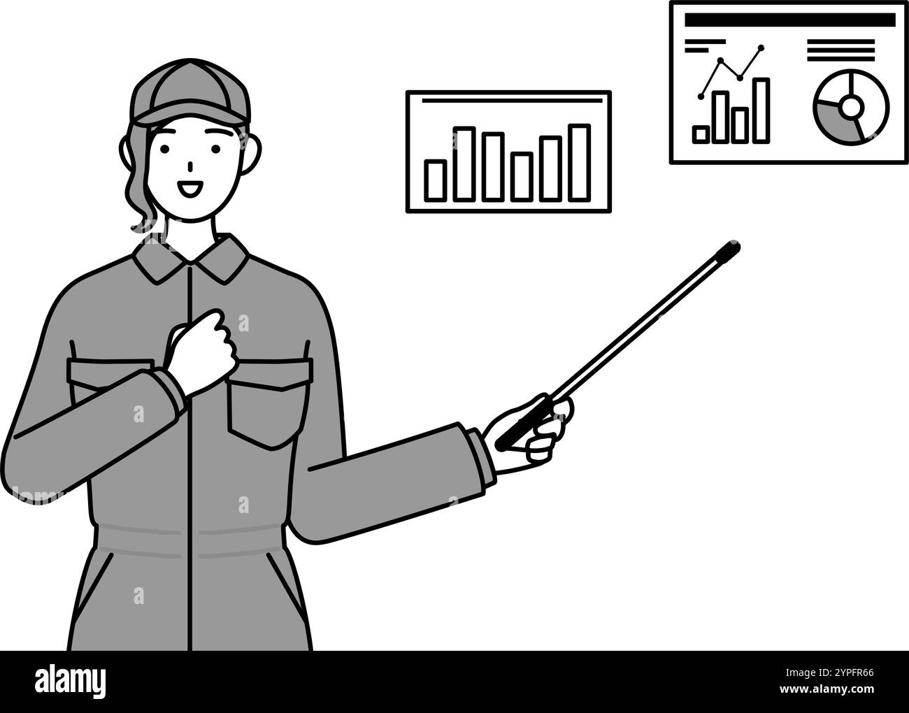 A mechanic woman in coveralls analyzing a performance graph, Vector Illustration Stock Vector ...