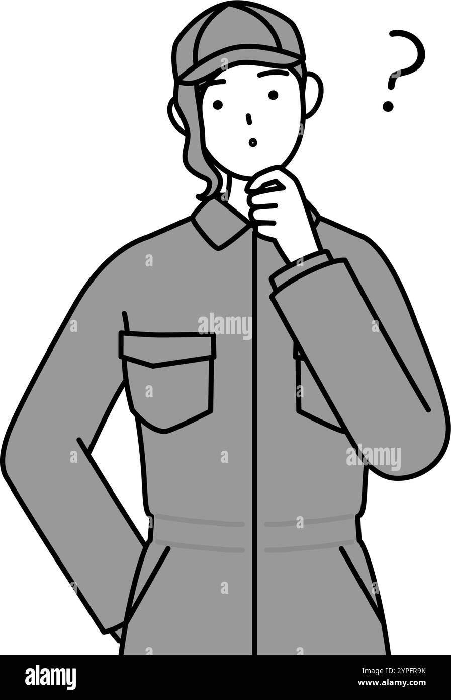 A mechanic woman in coveralls nodding her head in question, Vector ...