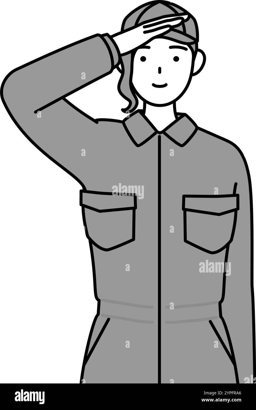 A mechanic woman in coveralls making a salute, Vector Illustration ...
