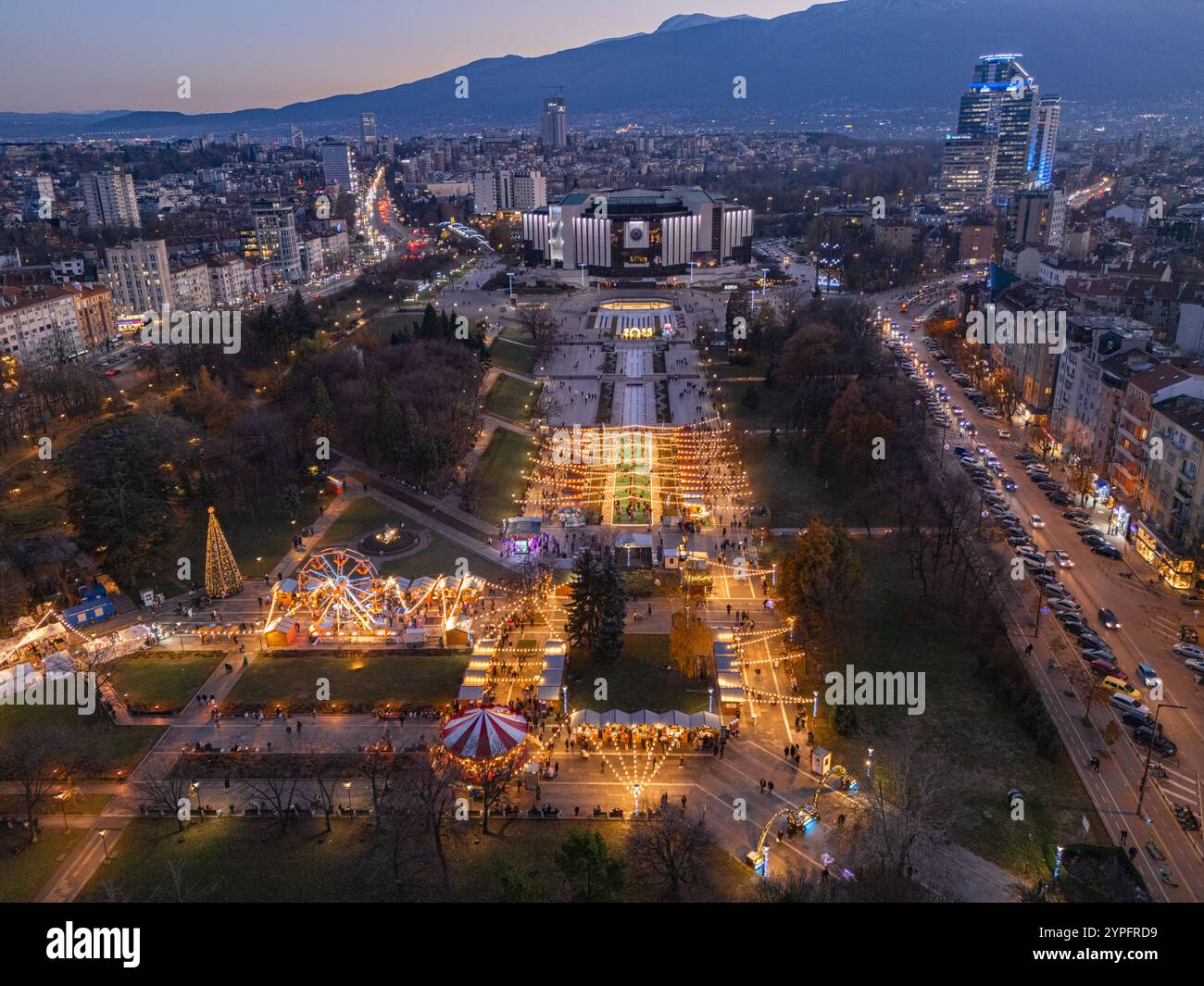 Sofia, Bulgaria,November 2024. Drone aerial view over the capital with ...