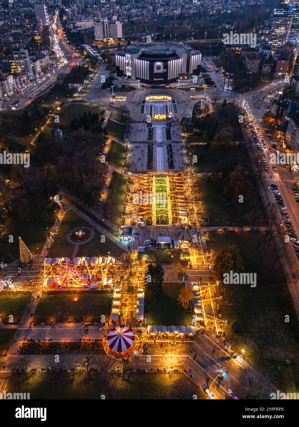 Sofia, Bulgaria, November 2024. Drone aerial view over the capital with ...
