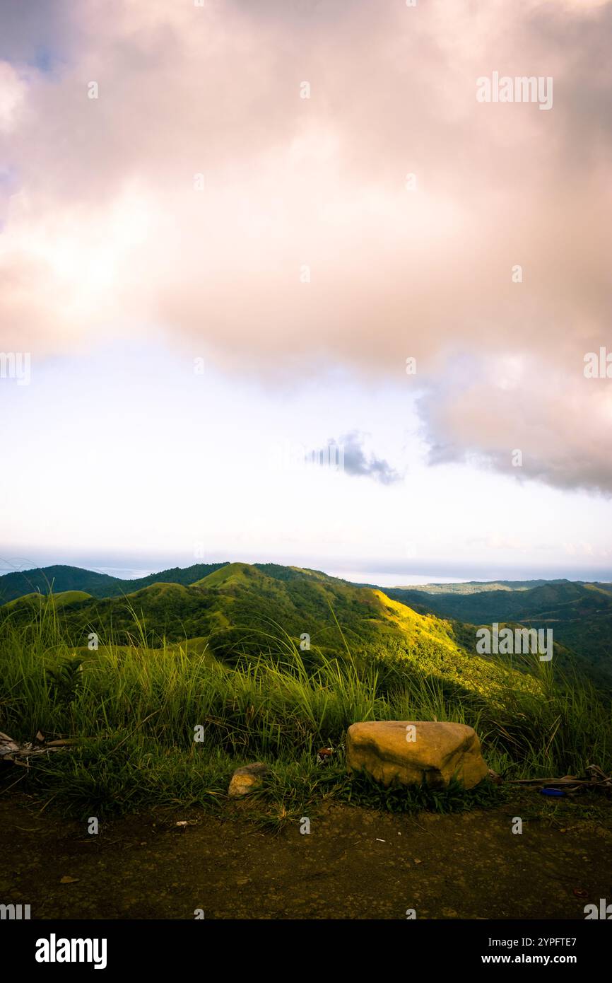 Golden sunrise in the mountains. Portrait. Cabaliwan Peak, Romblon ...