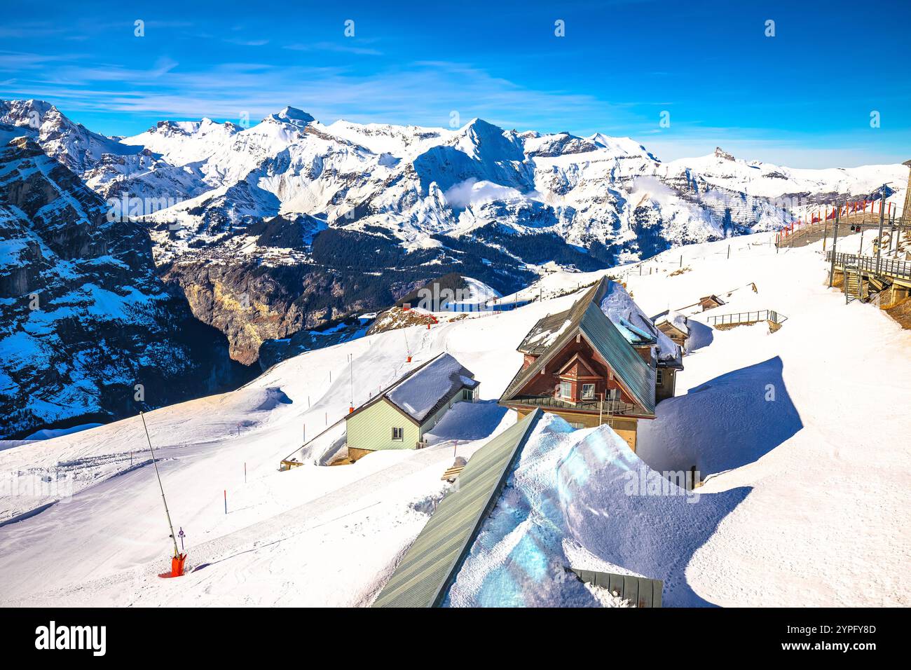 Eigergletscher ski area view to Alps landscape, Berner Oberland region ...