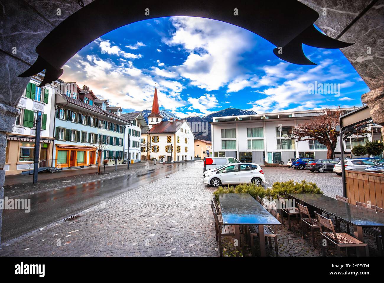 Town of Interlaken cobbled street view, Berner Oberland region of ...